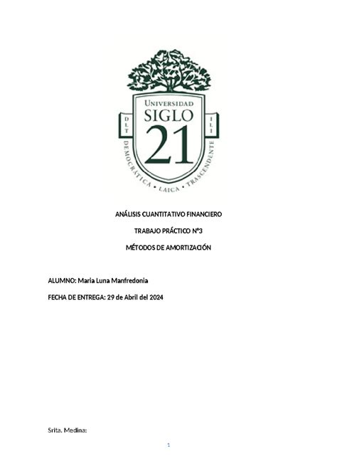 TP 3 Analisis Lu ANÁLISIS CUANTITATIVO FINANCIERO TRABAJO PRÁCTICO N