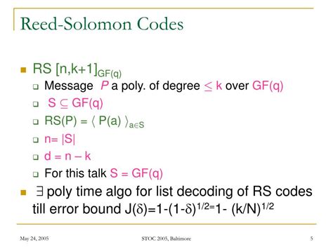 ppt limits to list decoding reed solomon codes powerpoint presentation id 6304874