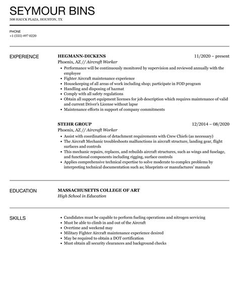 Aircraft Worker Resume Samples Velvet Jobs