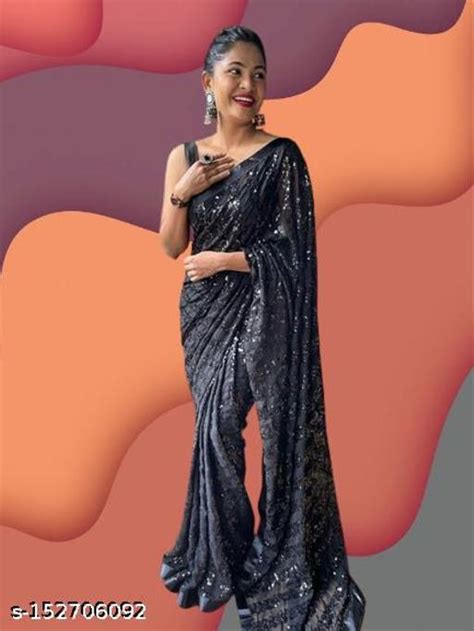 Beautiful Pure Georgette Black Saree With Sequence Work