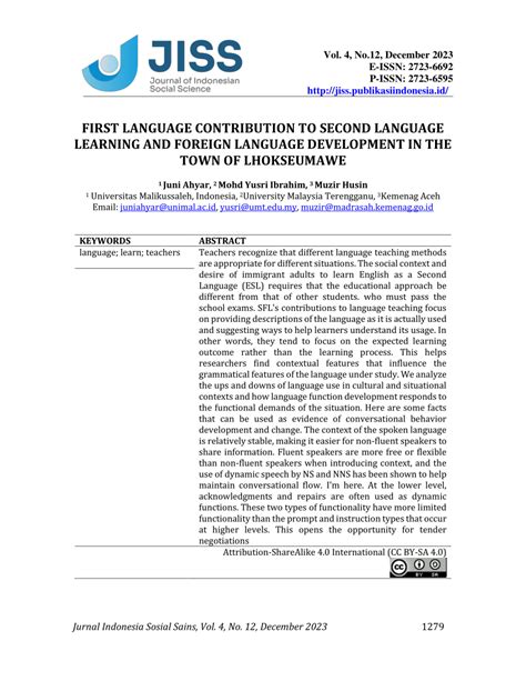 pdf first language contribution to second language learning and foreign language development