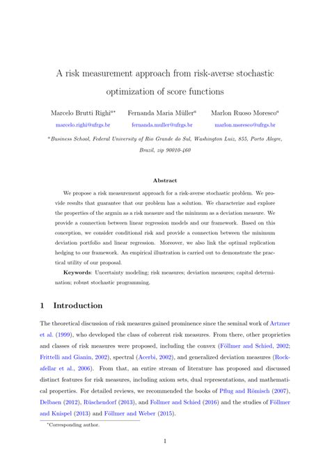 pdf a risk measurement approach from risk averse stochastic optimization of score functions