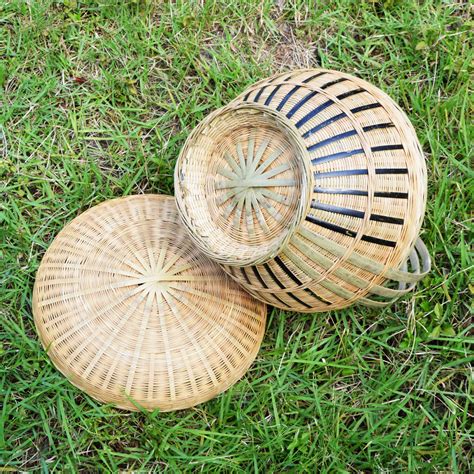 Hand Woven Bamboo Basket With Lid And Handle Natural Etsy UK