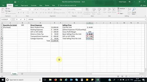 selling price calculation in excel with example youtube