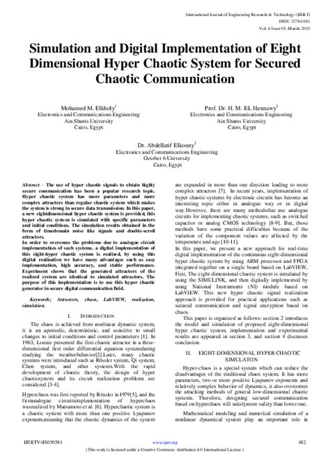 pdf ijert simulation and digital implementation of eight dimensional hyper chaotic system for