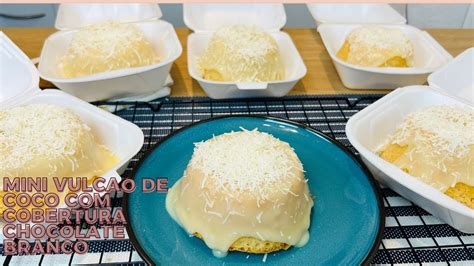 Mini Bolo Vulcão de Coco Sem Ovos e Leite Cobertura de Chocolate