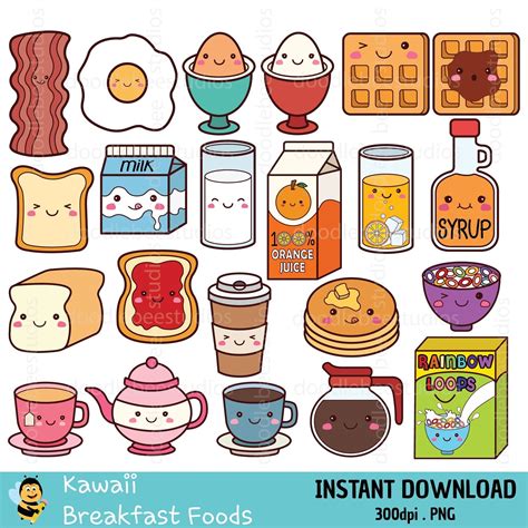 Kawaii Breakfast Clipart Watercolor Kawaii Food Clipart Set Etsy Porn