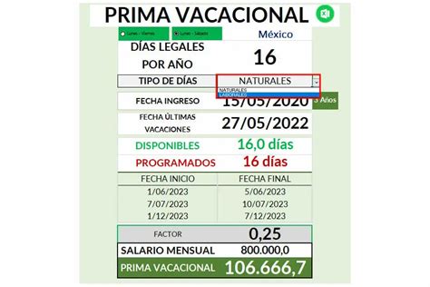 Calculadora de Prima Vacacional México 2023