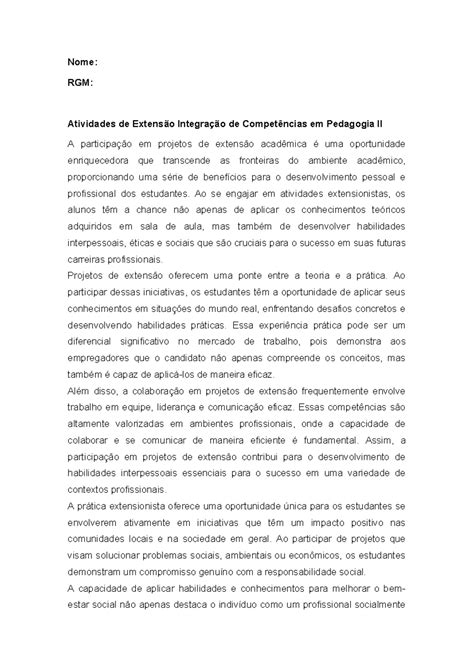 Atividades de Extensão Integração de Competências em Pedagogia II