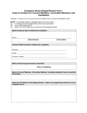 Fillable Online Complaint About Alleged Breach Form Code Of Conduct For