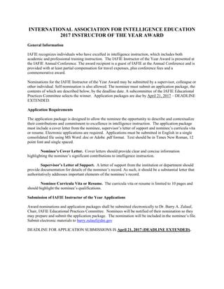 Iafie Instructor Of The Year Award Final Pdf