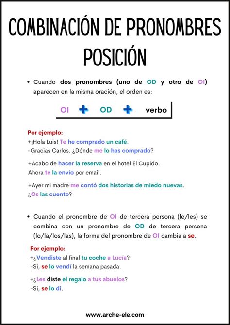 COMBINACIÓN DE PRONOMBRES Arche ELE Recursos de enseñanza de