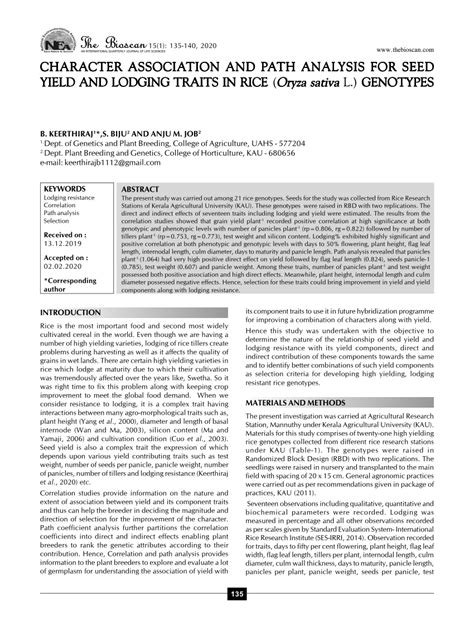 pdf character association and path analysis for seed yield and lodging traits in rice oryza