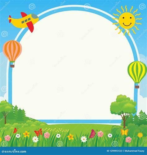 Leuk En Grappig Kader Met Landschapsbeeldverhaal Vector Illustratie