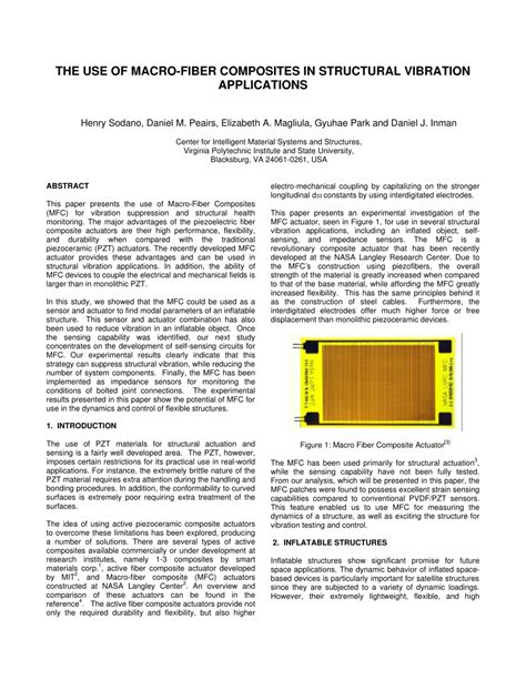 pdf the use of macro fiber composites in structural vibration applications