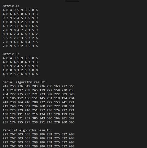 c matrix multiplication program with mpi using serial algorithm and another one using parallel