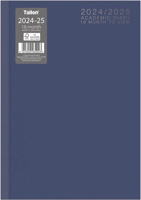 Academic Diary 2024 2025 A5 Week To View 18 Month Textured Hardback