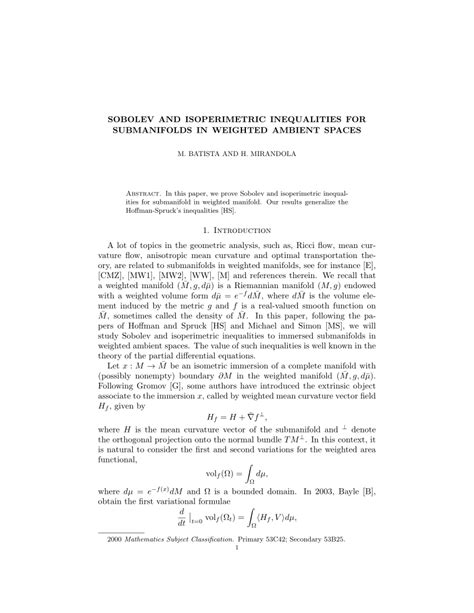 pdf a sobolev type inequality for submanifolds in weighted riemannian manifolds