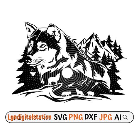 Wolf Mountain Scene Svg Wolf Clipart Mountain Scene Cut Etsy