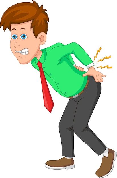Dibujos animados de dolor de espalda de negocios jóvenes Vector Premium