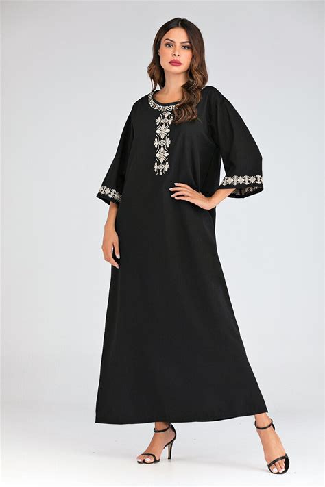 Vae Vrouwen Moslim Hijab Jurk Elegante Abaya Borduurwerk Marokkaanse