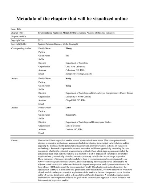 pdf heteroscedastic regression models for the systematic analysis of residual variances