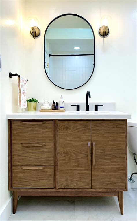 NEW Hand Built Mid Century Style Bathroom Vanity Cabinet Off Set Walnut