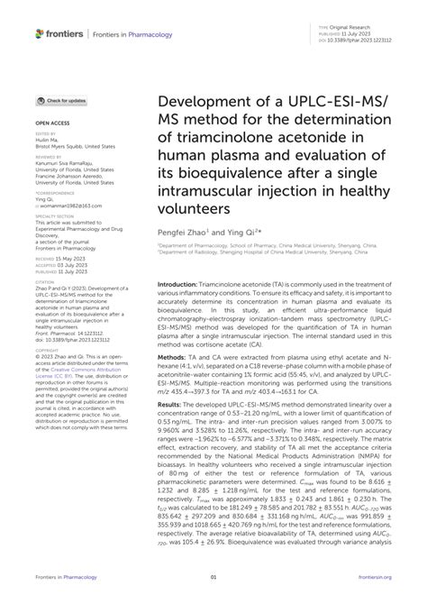 pdf development of a uplc esi ms ms method for the determination of triamcinolone acetonide in