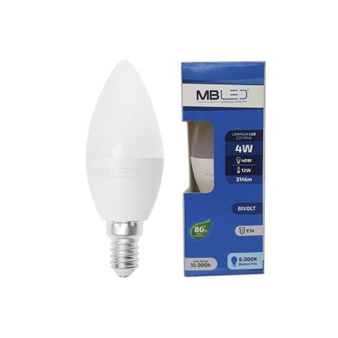 Lâmpada Led Vela Leitosa E14 4W 6000K MBLED Led Casa Iluminação A