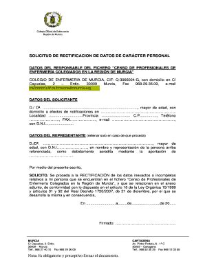Fillable Online Enfermeriademurcia Formulario De Rectificaci N De Datos