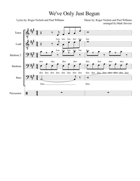 We Ve Only Just Begun Arr Mark Stevens Sheet Music The Carpenters