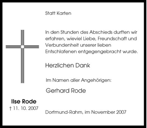 Traueranzeigen Von Ilse Rode Trauer In NRW De