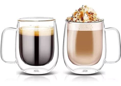 Combo 2 Tazas Doble Pared De Vidrio 250ml Con Manija Larga
