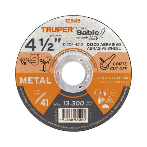 12545 DICOF 4510 TRUPER Truper Disco Tipo 41 De 4 1 2 X 1 Mm Corte