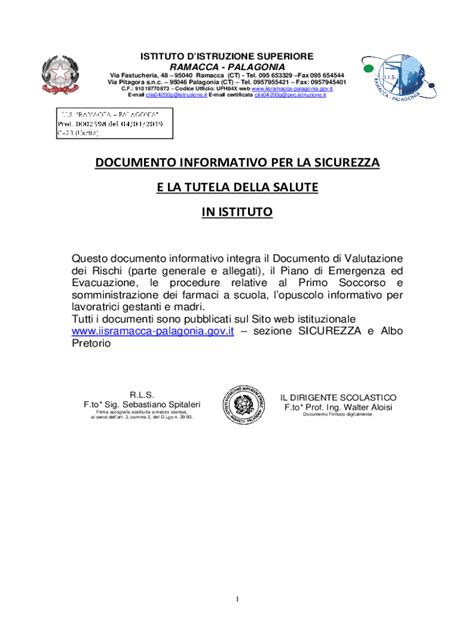 Compilabile Online DOCUMENTO INFORMATIVO PER LA SICUREZZA E LA Fax