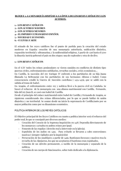 SOLUTION Bloque 3 La Monarqu A Hisp Nica La Poca De Los Reyes Cat