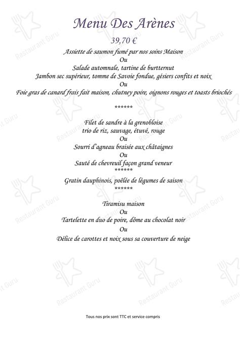 Menu au Le Château des Arènes restaurant Gières 7 Rue des Arènes