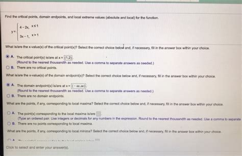solved find the critical points domain endpoints and local