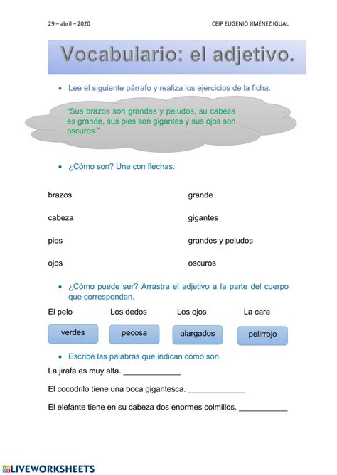 Adjetivos Online Exercise For 4to Artofit