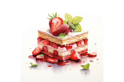 Watercolor Fraisier Birthday Cake Graphic By Ane Creative Fabrica