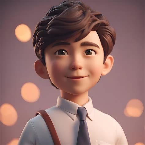 Ilustração 3d de um menino bonito em uma camisa branca e gravata Foto