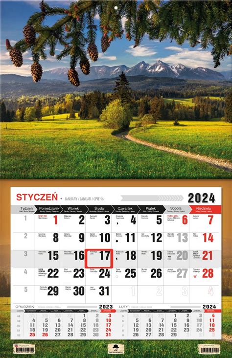 KALENDARZ TRÓJDZIELNY JEDNODZIELNY 2024 3XL ŚCIENNY MEGA DUŻY TATRY