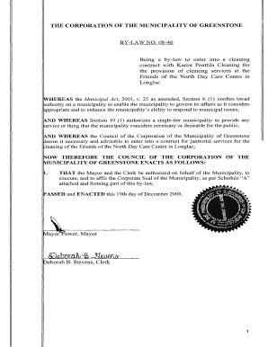 Fillable Online Greenstone Civicweb Being A By Law To Enter Into A