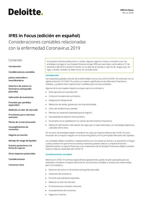 IFRS in Focus Enfermedad Covid 19 Marzo 2020 IFRS in Focus edición
