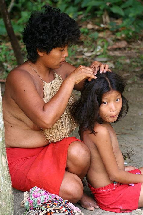 Amazonian Yahua Yagua Tribe Near Iquitos Peru Mother An Peace