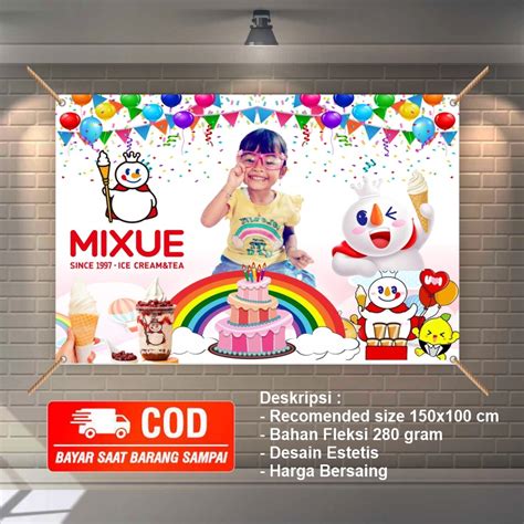 Jual Bisa Cod Chek Dulu Banner Spanduk Ulang Tahun Anak Tema Mixue