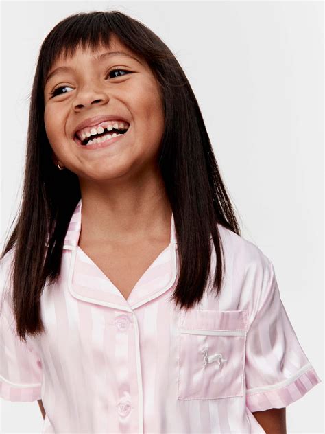 Jnr Girls Pink Stripe Satin Pj Set Peter Alexander Online