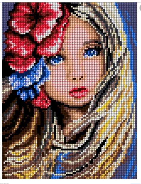 Completed Cross Stitch Pattern Woman With Flowers In Hair