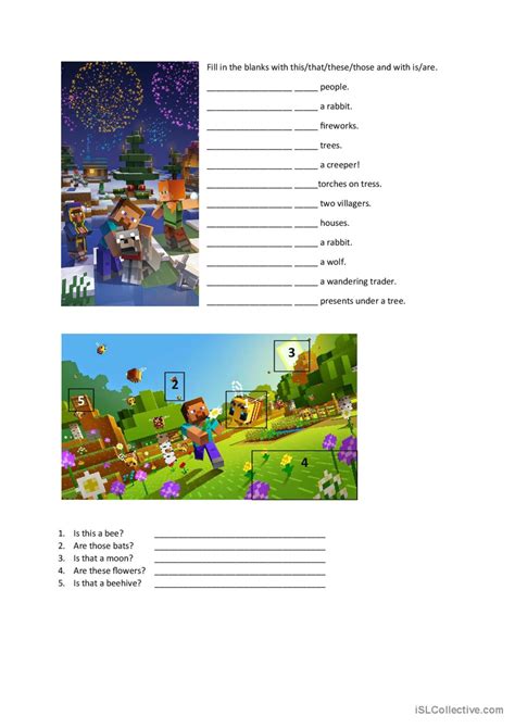 Minecraft This That These Those Work English Esl Worksheets Pdf Doc
