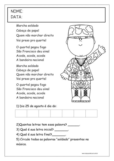 Atividades para o dia do soldado Blog Espaço Educar